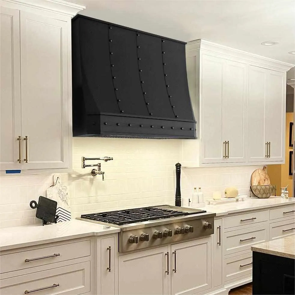 Fobest Custom Black Metal Range Hood with Rivet Detailing | Stylish ...