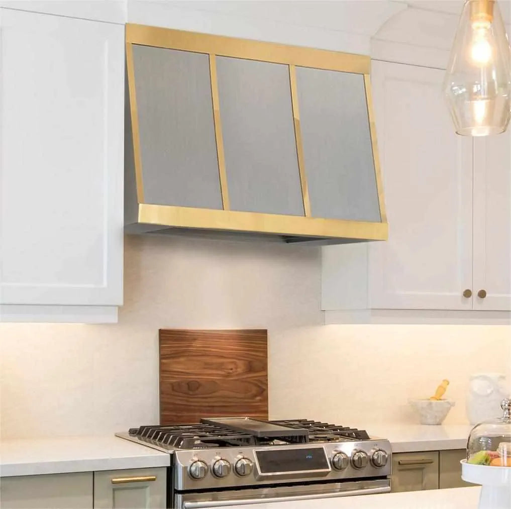 Fobest Box-Style Stainless Steel Range Hood with Brushed Brass Framing