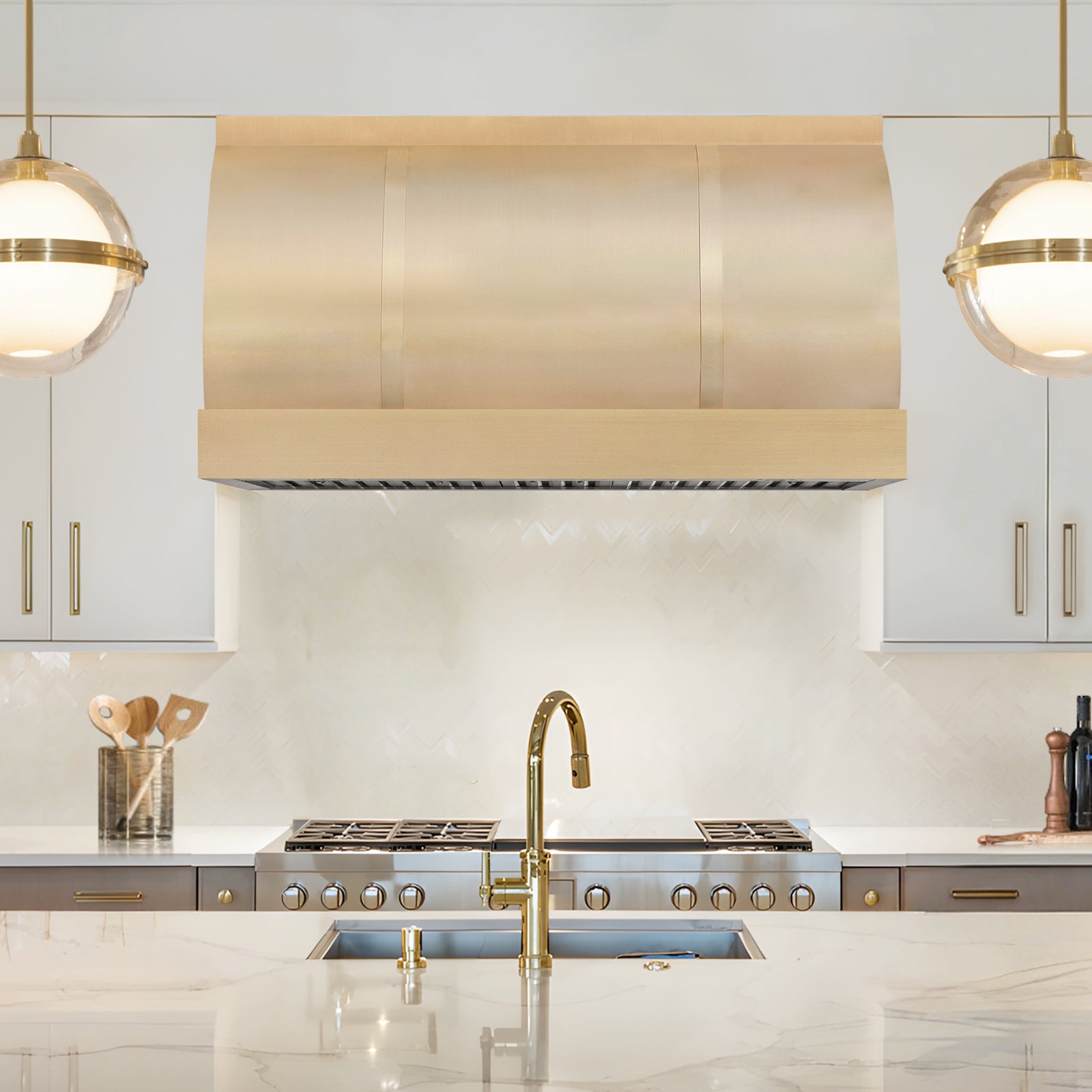 Fobest Custom Brass Round Box Range Hood with Straps FSS-581